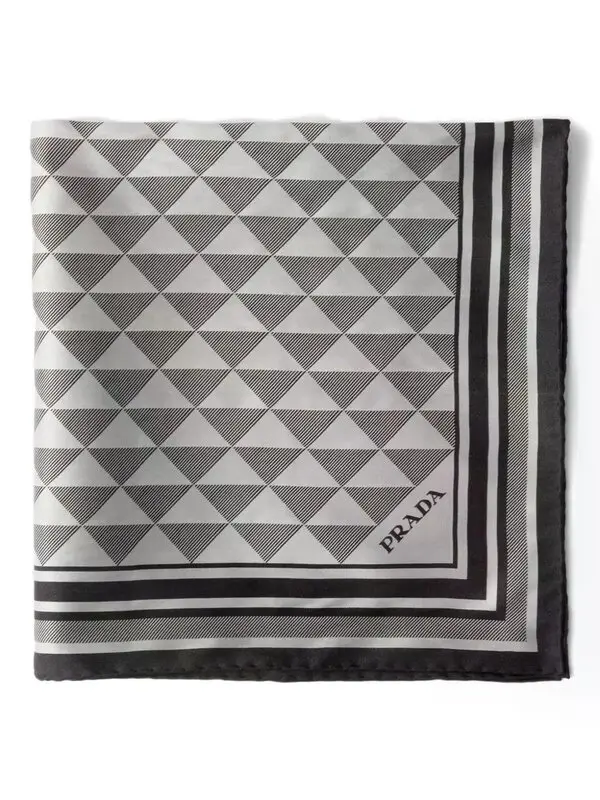 Prada Symbole Geometric-motif Silk Scarf - Grey
