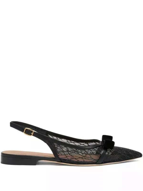 MALONE SOULIERS Velvet Bow Detail Slingback Flat Pumps - Black