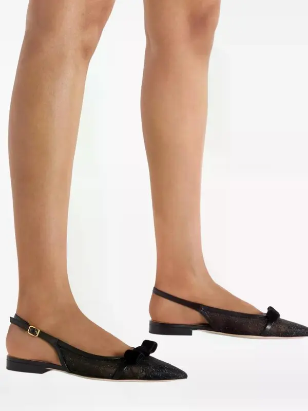 MALONE SOULIERS Velvet Bow Detail Slingback Flat Pumps - Black