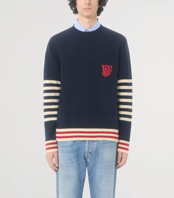 Valentino Garavani Wool Embroidered Stripe Sweater - Blue