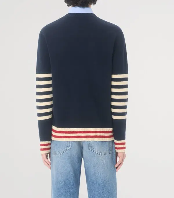 Valentino Garavani Wool Embroidered Stripe Sweater - Blue