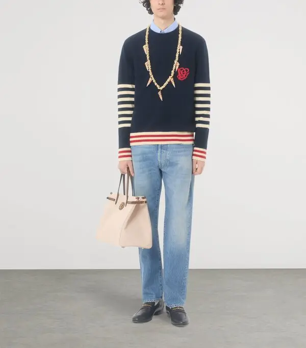 Valentino Garavani Wool Embroidered Stripe Sweater - Blue