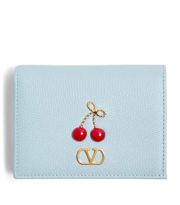 Valentino Garavani Leather Vlogo Cherryific Wallet - Blue