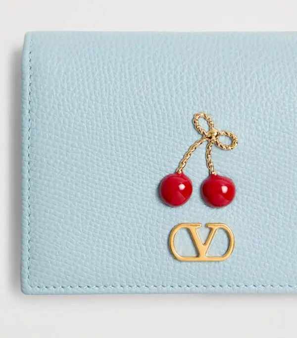 Valentino Garavani Leather Vlogo Cherryific Wallet - Blue