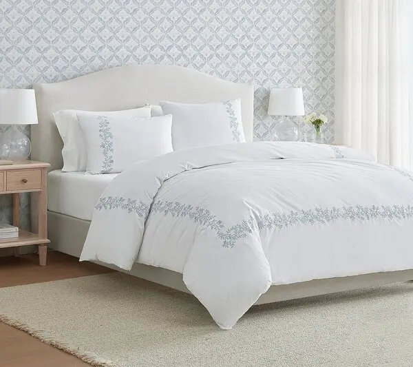 MARTHA STEWART Garden Path White/blue Cotton Ki Ng Duvet Set - One-color