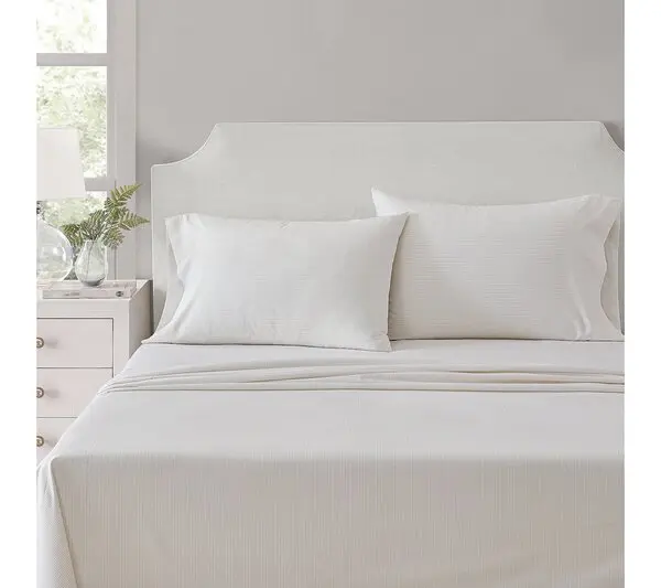 MARTHA STEWART Stripe White/beige Cotton Queen Sheet Set - One-color