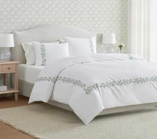 MARTHA STEWART Garden Path White/green Cotton King Duvet Set - One-color