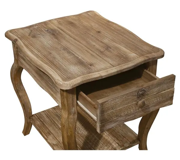 ALATERRE FURNITURE Rustic Solid Wood End Table Rawer & Shelf