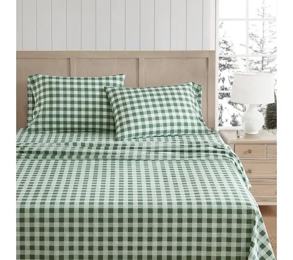 MARTHA STEWART Madison Gingham Green Cotton Que N Sheet Set