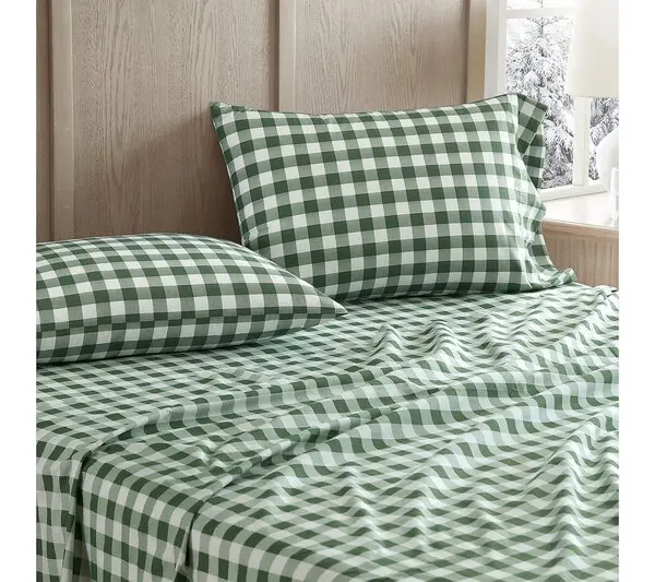 MARTHA STEWART Madison Gingham Green Cotton Que N Sheet Set