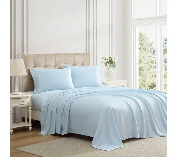 Laura Ashley Satin Bliss Blue Queen Sheet Set - One-color