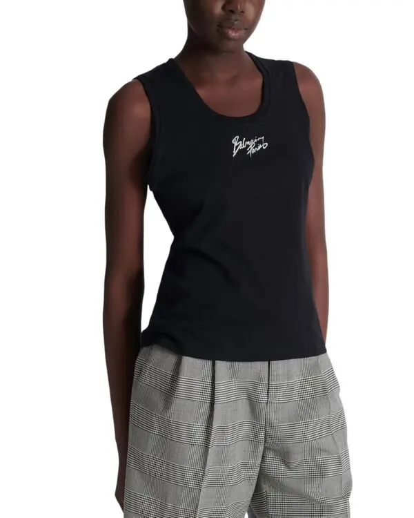 Balmain Relaxed Tank Top With Paris Brush Print - Black