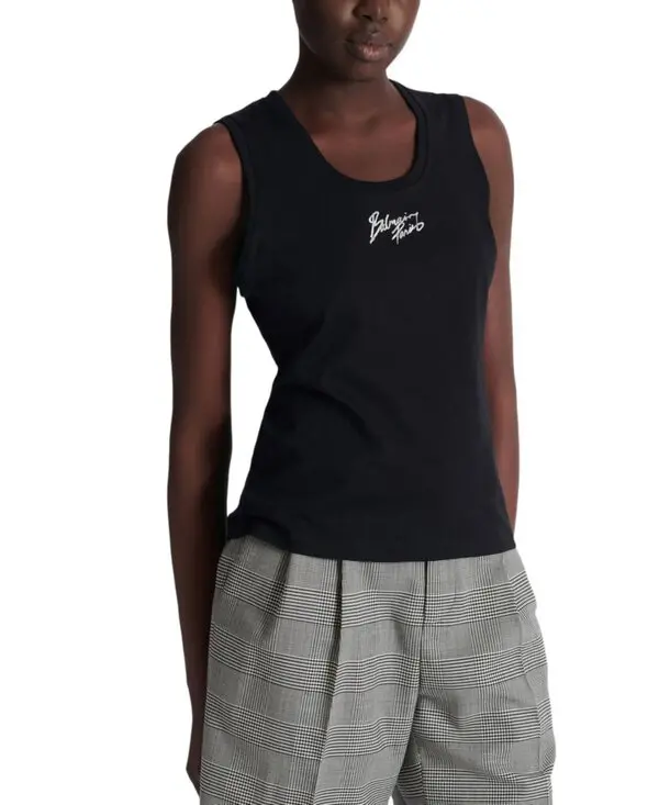 Balmain Relaxed Tank Top With Paris Brush Print - Black