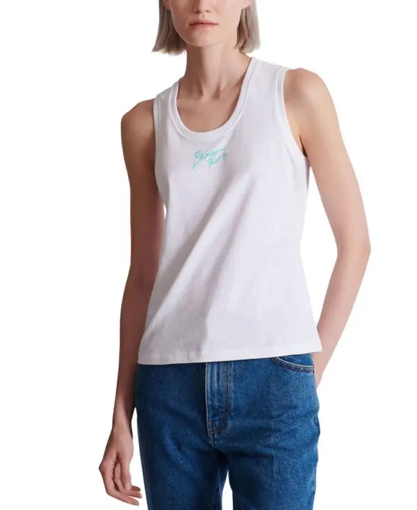 Balmain Relaxed Tank Top With Paris Brush Print - White