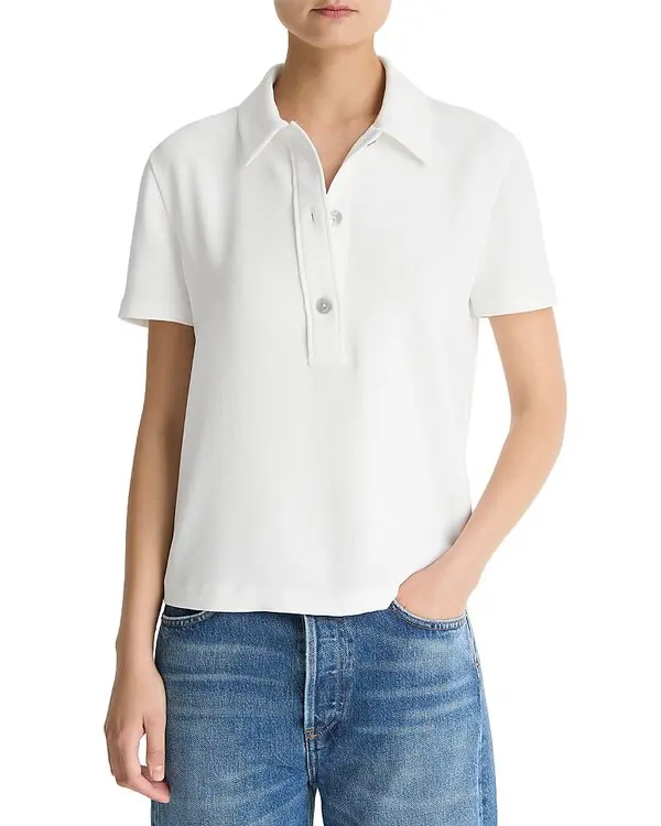 Vince Crepe Short Sleeve Polo - Off White