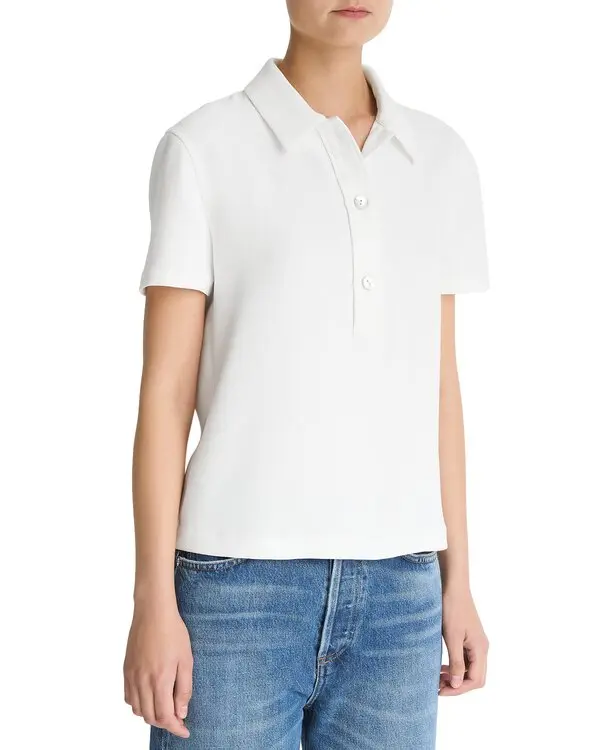 Vince Crepe Short Sleeve Polo - Off White