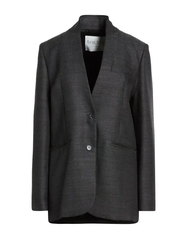 FORTE_FORTE Virgin Wool Herringbone Blazer - Grey