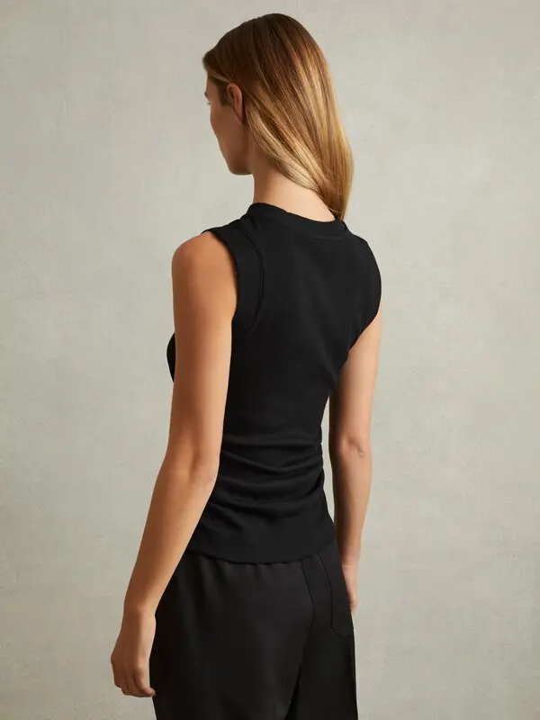 REISS Ribbed Ruched Vest - Black
