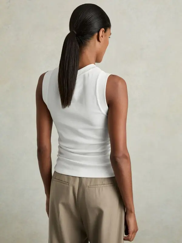 REISS Fine-rib Ruched Vest Top - White