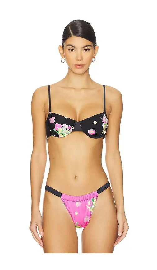 Frankies Bikinis Morning Satin Underwire Bikini Top - Midnight Blossom