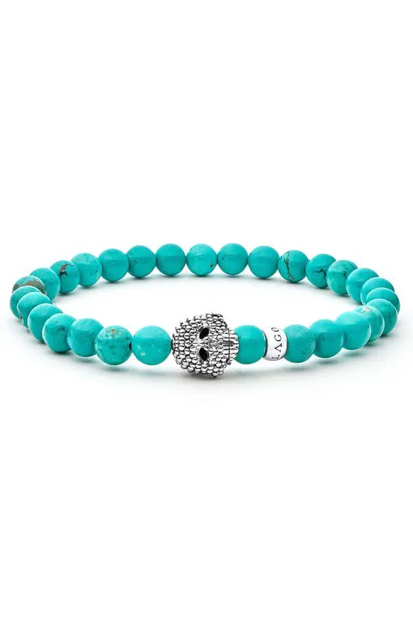 Lagos Anthem Turquoise Skull Bead Bracelet - Silver