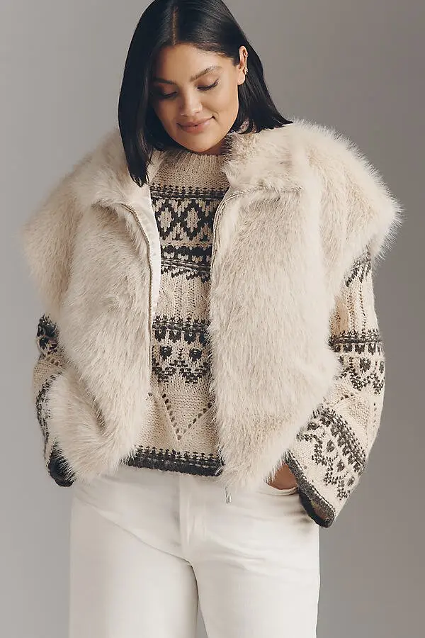 Sanctuary Faux Fur Vest Jacket - Cream