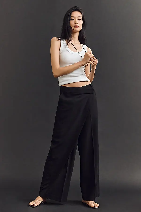 WHITEROOM + CACTUS Wrap Front Trouser Pants - Black