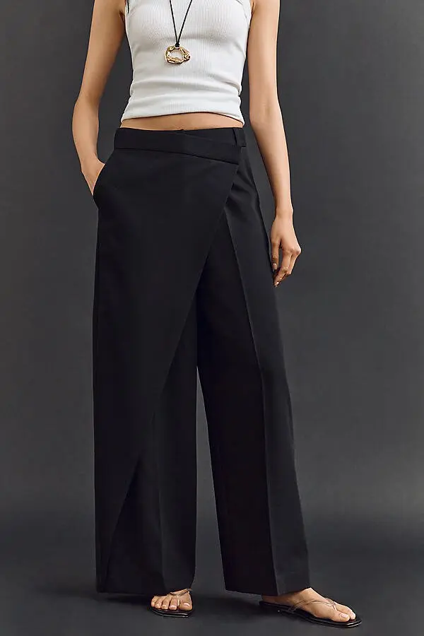 WHITEROOM + CACTUS Wrap Front Trouser Pants - Black