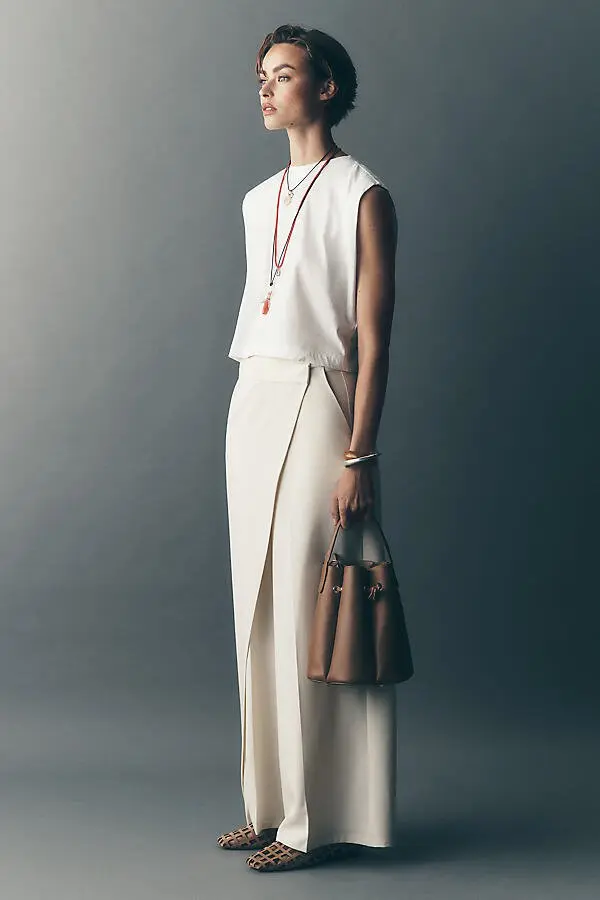 WHITEROOM + CACTUS Wrap Front Trouser Pants - Bone