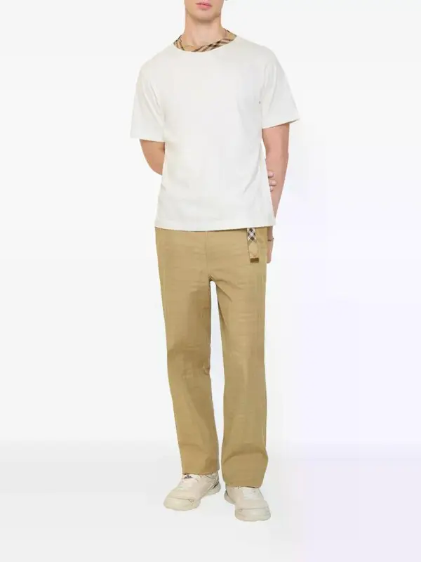Burberry Textured Check Cotton Trousers - Neutrals