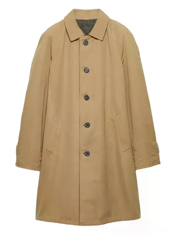 Prada Button-closure Cotton Coat With Logo