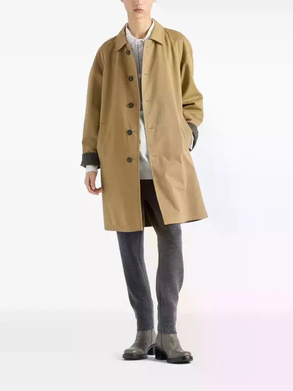 Prada Button-closure Cotton Coat With Logo