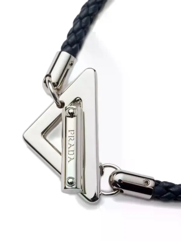 Prada Braided Leather T-bar Bracelet - Silver