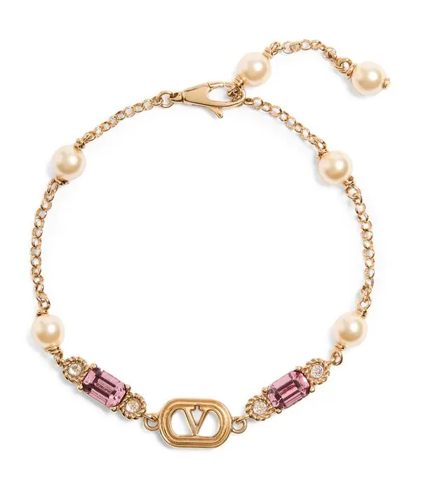 Valentino Garavani Crystal And Pearl Bracelet - Gold
