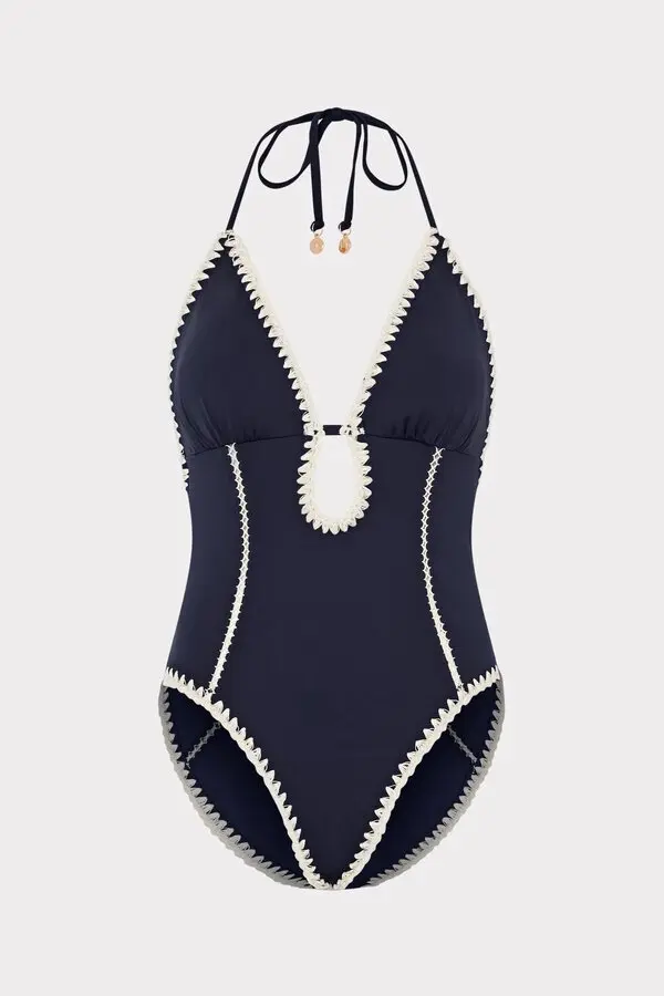 MILLY Cutout Crochet Trim One-piece - Navy