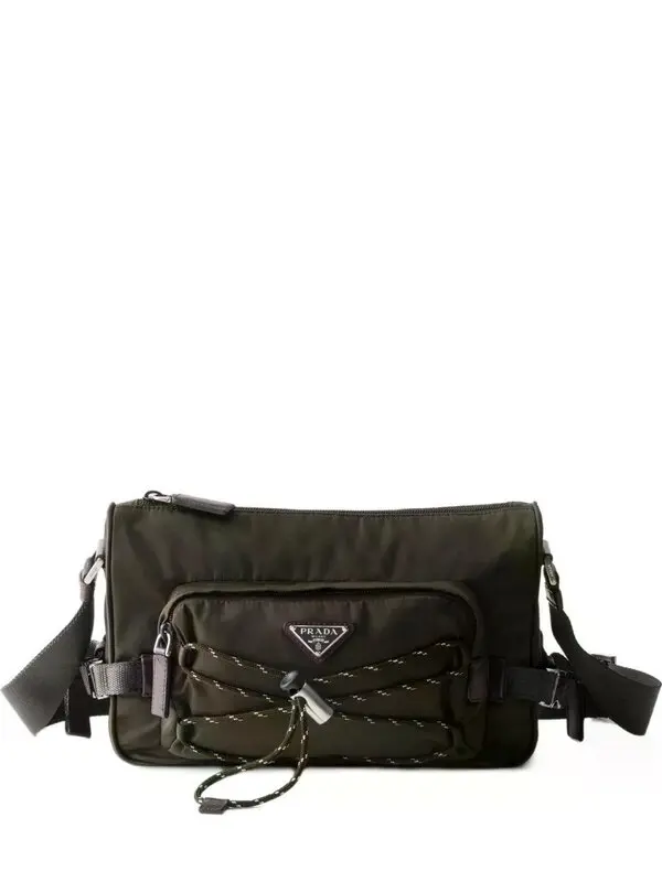 Prada Zip Pocket Leather Messenger Bag - Green