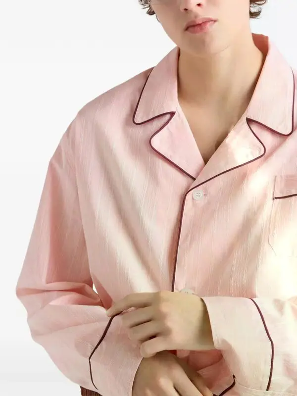 Prada Cotton Bowling-collar Piping Shirt - Pink
