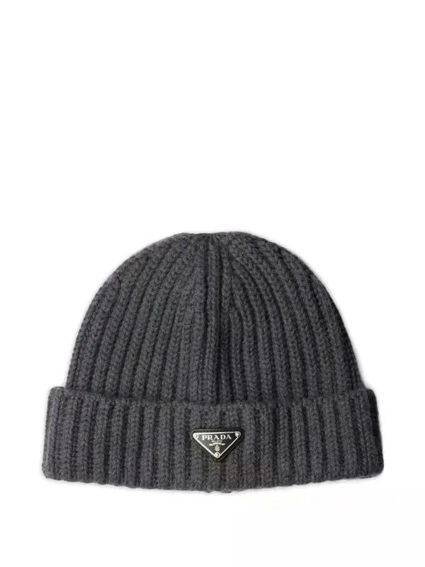 Prada Logo-plaque Beanie Hat - Grey