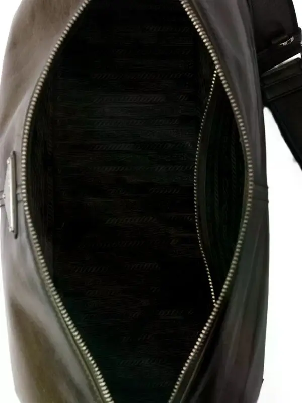 Prada Leather Zipper Messenger Bag - Green