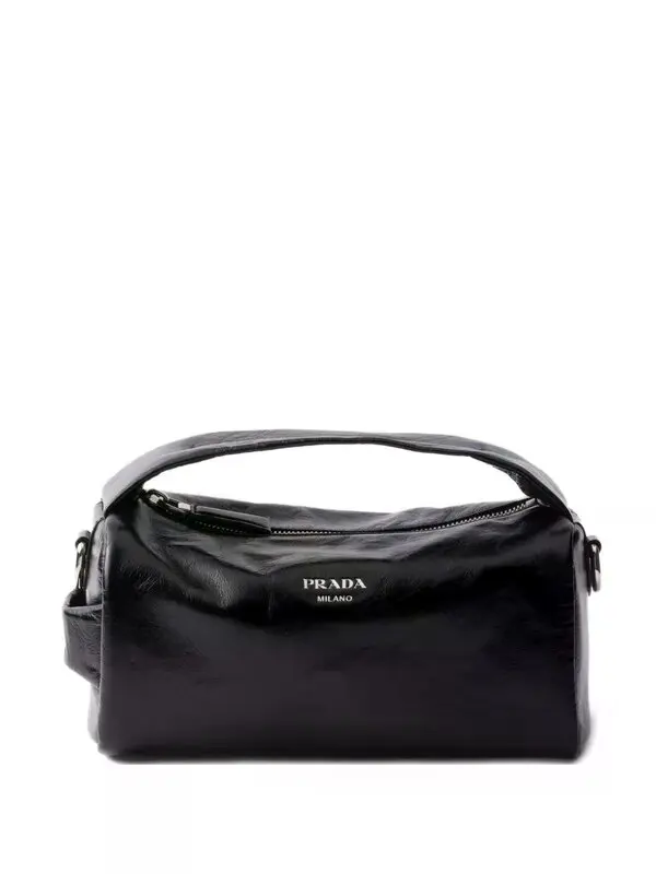 Prada Leather Logo Messenger Bag - Black
