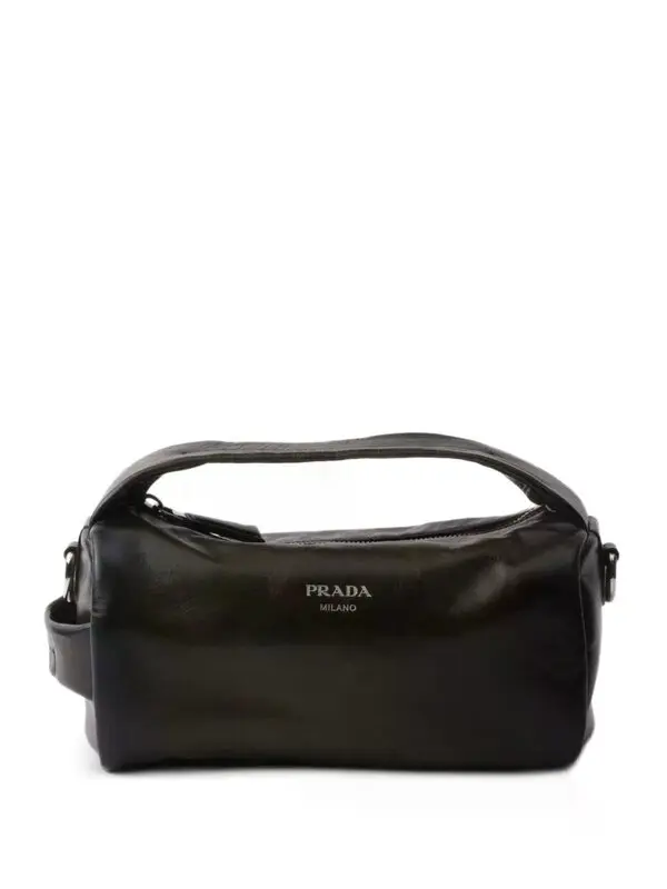 Prada Embossed-logo Leather Shoulder Bag - Green