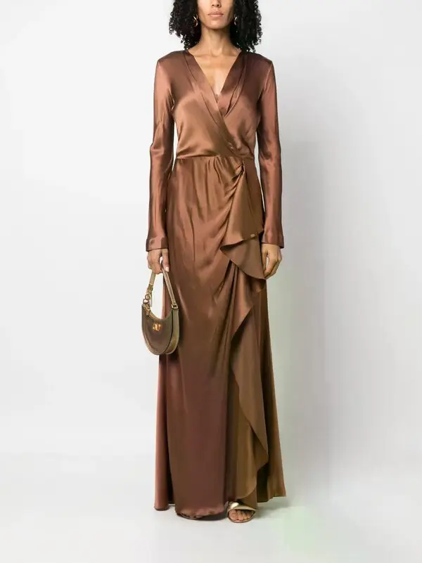 Alberta Ferretti Draped Wrap-effect Satin Maxi Dress