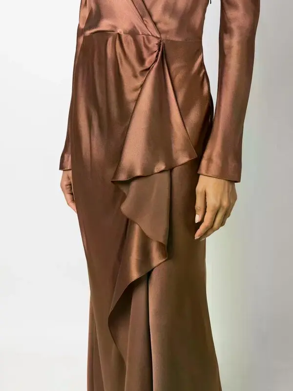 Alberta Ferretti Draped Wrap-effect Satin Maxi Dress