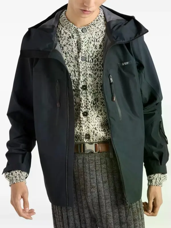 Prada Oversized Hooded Jacket With Zipper Pockets - Blue