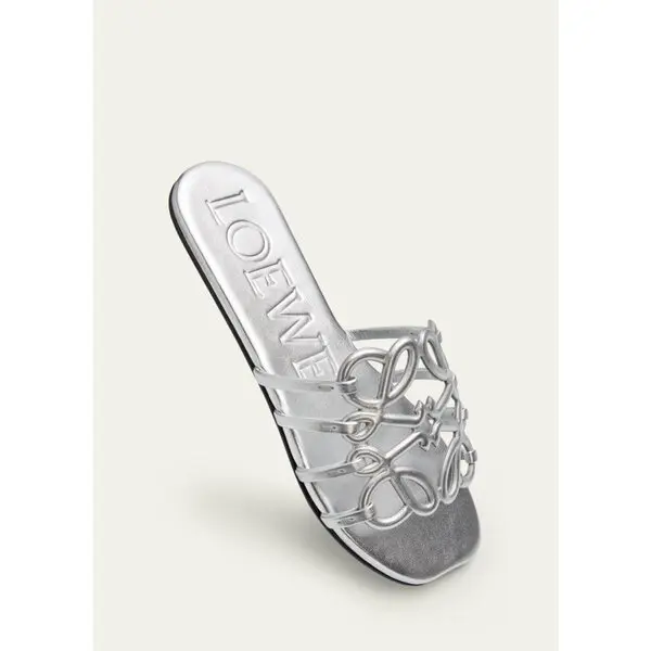 Loewe Petal Anagram Metallic Leather Slide Sandals - Gold