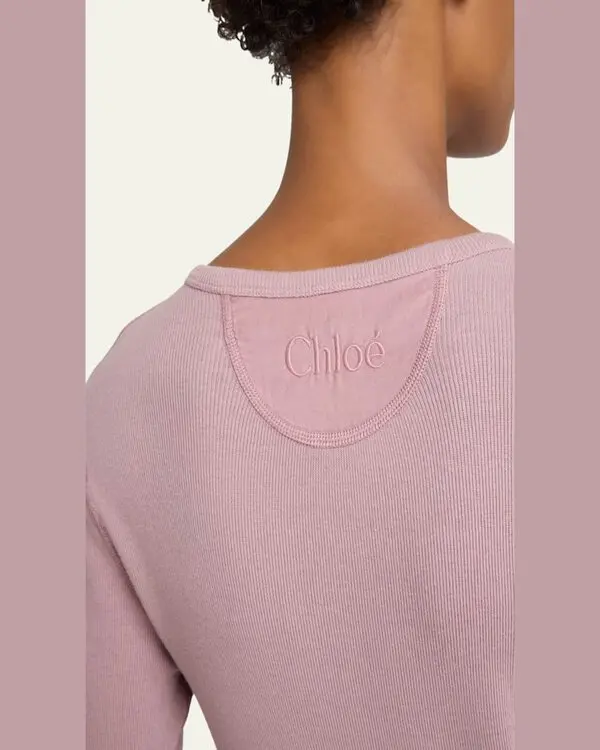 Chloé Flatlock Ribbed Jersey Henley Shirt - Blush