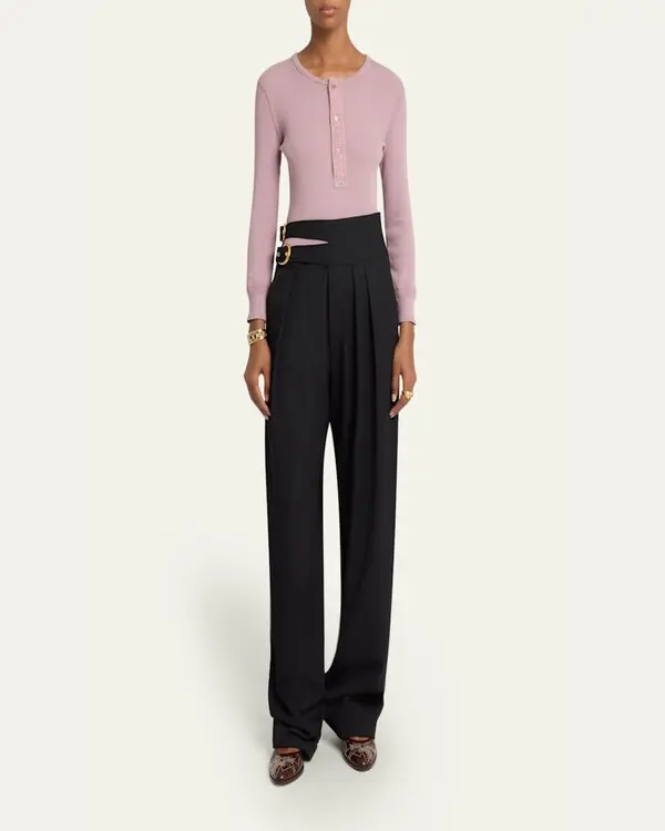 Chloé Flatlock Ribbed Jersey Henley Shirt - Blush