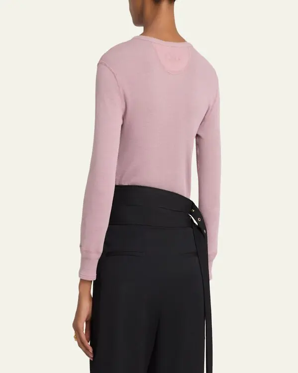 Chloé Flatlock Ribbed Jersey Henley Shirt - Blush
