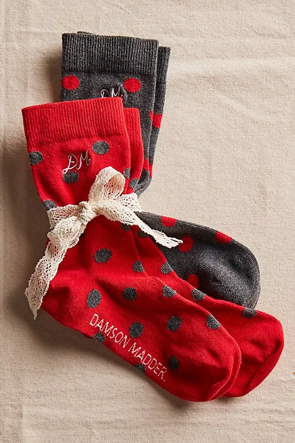 DAMSON MADDER 2-pack Crew Socks - Red/black Spot