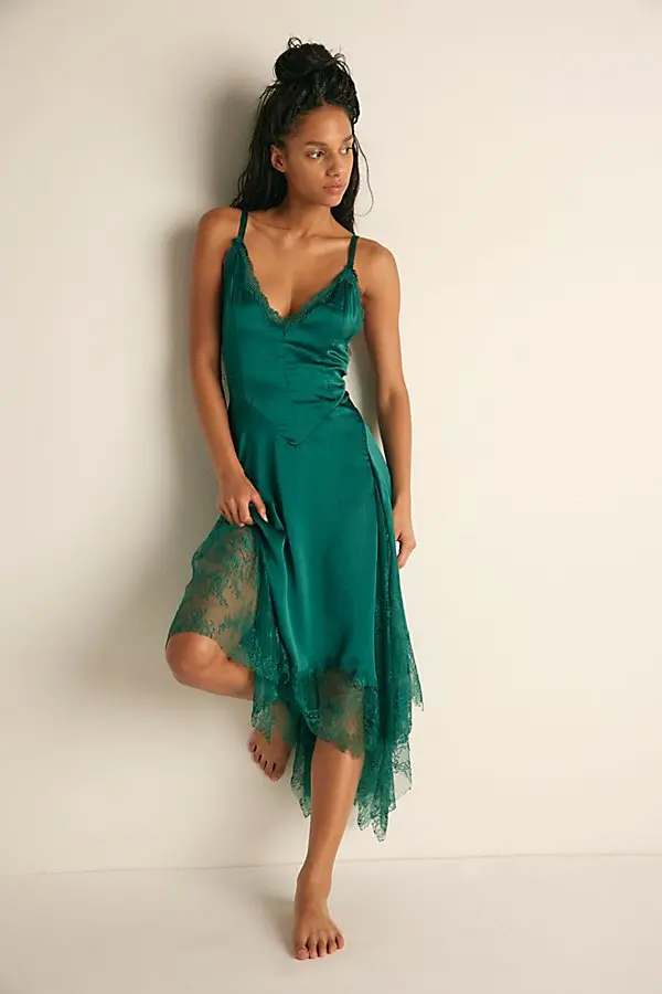 Free People Modern Love Midi Slip - Emerald Green